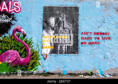 Street art work on former Berlin wall in Mauerpark, Prenzlauer Berg ...