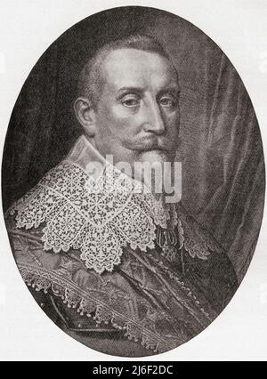 Portrait of Gustav II Adolf of Sweden leading his army to victory at ...