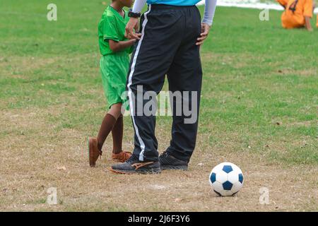 Football soccer children training class. Kindergarten and elementary ...