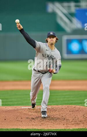 New York Yankees pitcher Gerrit Cole throws during the first inning of ...