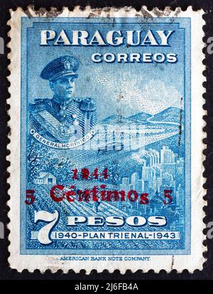 PARAGUAY - CIRCA 1944: a stamp printed in Paraguay shows Locomotive of ...