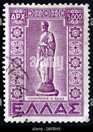 GREECE - CIRCA 1950: stamp printed by Greece, shows Statue of ...