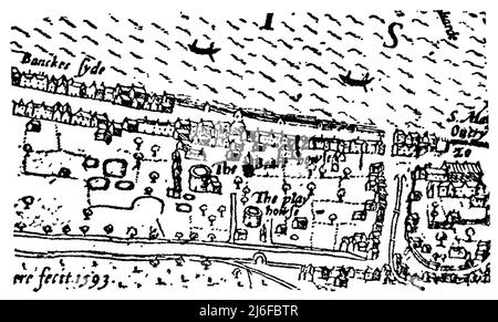 Bankside - the Bear Garden and the Rose Theatre - Norden's Map of ...