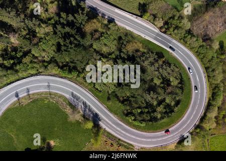 Mountain road, linked curves seen from the air with a drone Stock Photo ...