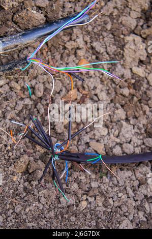 damaged underground cables when digging, snapped, broken power line cable, wiring, broken power ...