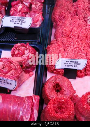 Raw Cuts of Meat on Display in Butcher Shop in London, England, UK ...