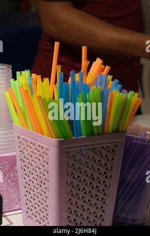 Multi-colored, plastic, disposable drinking straws with bellows ...