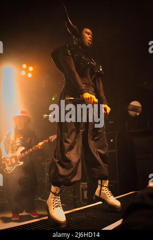 Mark Richardson, drummer of the British band Skunk Anansie, performing ...