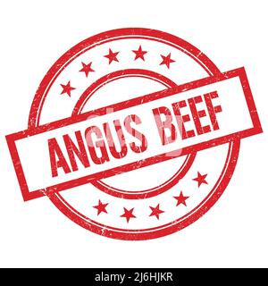 ANGUS BEEF text written on red grungy vintage round stamp Stock Photo ...