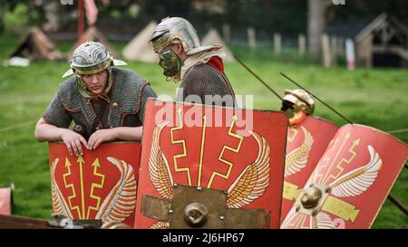 A group of legionaries from the Legion VIII Augusta re-enactment group ...