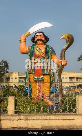 Statue of mythological Hindu demon Mahishasura at Chamundi Hill at ...