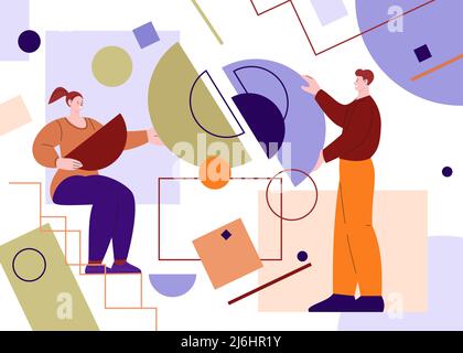 Geometric shapes business metaphor. Colleagues collaborative, employees ...