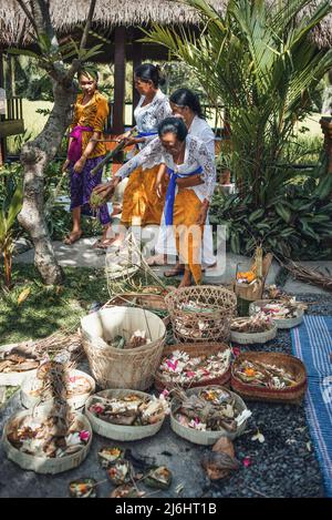 Hindu blessing ceremony of a new restaurant near Ubud, Ubud District ...