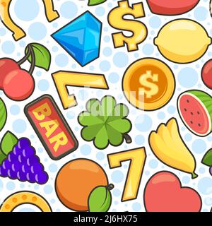 Gold icons slot pattern. Seamless print of gambling symbols for slot ...