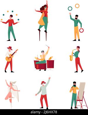 Street performer artist musician dancer cartoon set of isolated human ...
