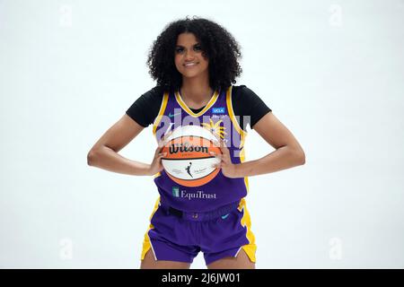 Los Angeles Sparks guard Rae Burrell (12) poses during media day ...