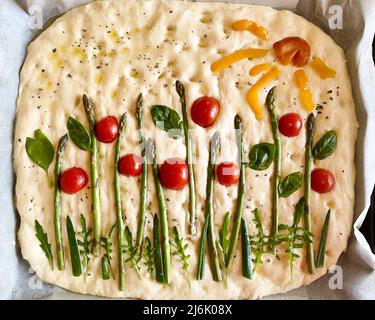 Homemade Flower Focaccia Bread Art with Herbs and Vegetables Stock ...