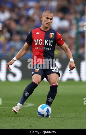 Genoa, Italy, 30th April 2022. Kevin Yeboah of Genoa CFC reacts towards ...