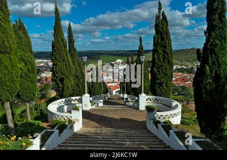 Stairs view from the castle to Aljustrel in Alentejo, Portugal Stock ...