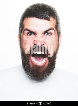 Annoyed angry man. Scream stressful face expression. Aggressive man ...