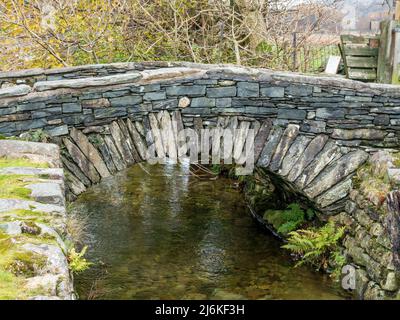 Fell Foot Bridge - an old slate segmental single arch bridge over River ...