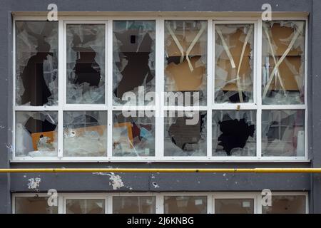 Aftermath bombed building window shatter glass damage building ...