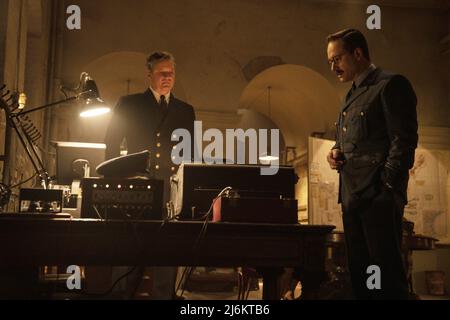 OPERATION MINCEMEAT, from left: Colin Firth, Kelly Macdonald, on set ...