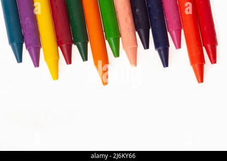 Multi colored crayons, unwrapped, no wrappers, isolated on white with ...