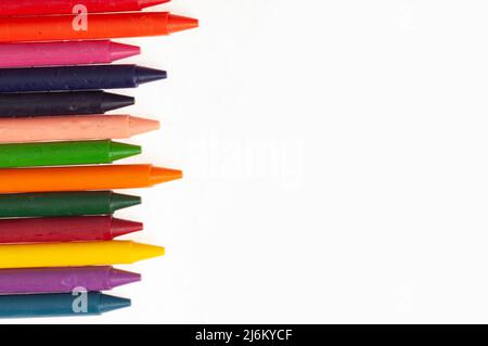 Multi colored crayons, unwrapped, no wrappers, isolated on white with ...