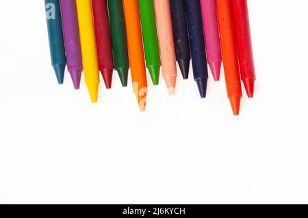 Multi colored crayons, unwrapped, no wrappers, isolated on white with ...