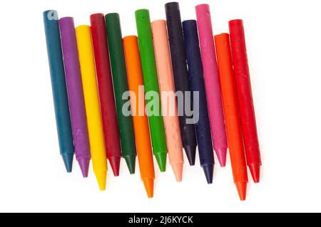 Multi colored crayons, unwrapped, no wrappers, isolated on white with ...