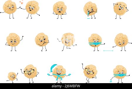Pancake character with love emotions, smile face, arms and legs. Baking ...