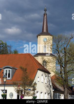 26 April 2022, Brandenburg, Teltow: The sculpture of a goat stands on ...