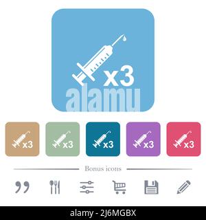 Third vaccine dose white flat icons on color rounded square backgrounds ...