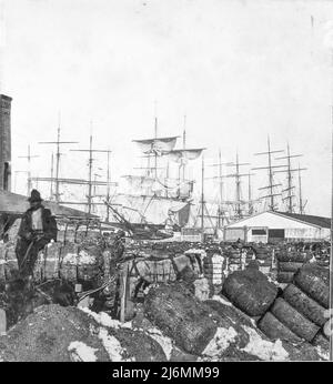 Cotton bales on dock for loading onto a ship, India, c.1870's Stock ...