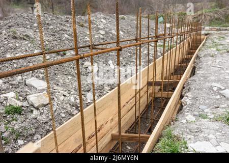 The construction of a strip foundation reinforcement frame for a ...