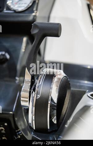 Throttle lever on a brand new motor boat Stock Photo - Alamy