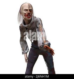 3D illustration zombie girl isolated white background Stock Photo - Alamy