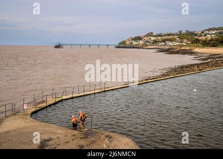 Swimmers at Clevedon Marine Lake, Clevedon, Somerset. Picture date ...