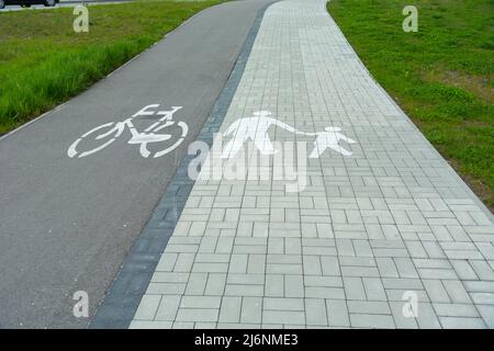 Path for pedestrian and bicycle traffic only and green grass Stock ...
