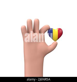 Romania flag and hand heart shape. Patriotic background. National flag ...
