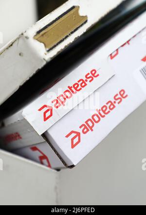 Package from the online pharmacy Apotea AB delivered in a mailbox at a ...