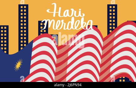 hari merdeka lettering with flag waving Stock Vector Image & Art - Alamy