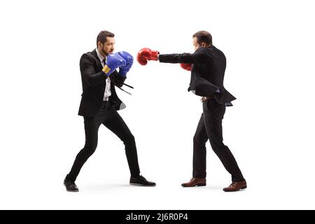 Two businessmen fighting on white background Stock Photo - Alamy