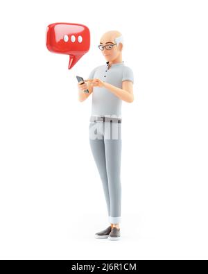 3d man texting with smartphone, illustration isolated on white ...