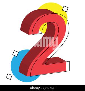 3d Number 2. Two Number sign red color Isolated on white background. 3d ...