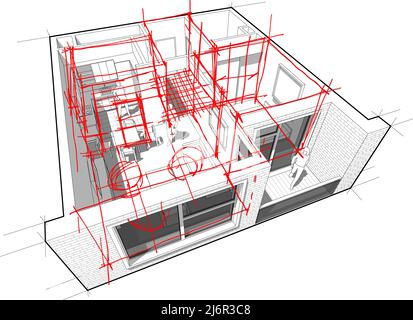 Technical drawing of a 3D model with a perspective and orthogonal views ...