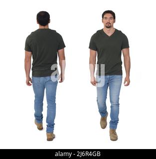 back and front view of same man standing with arms crossed on white ...