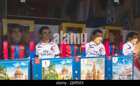 Lionel Messi (L) and Cristiano Ronaldo great each other prior Riyadh All-Star XI vs Paris Saint ...