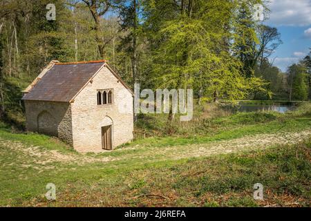 The restored stone built pumphouse on the fishpool valley, Croft Castle ...
